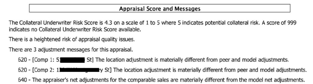 Collateral Underwriter Message
